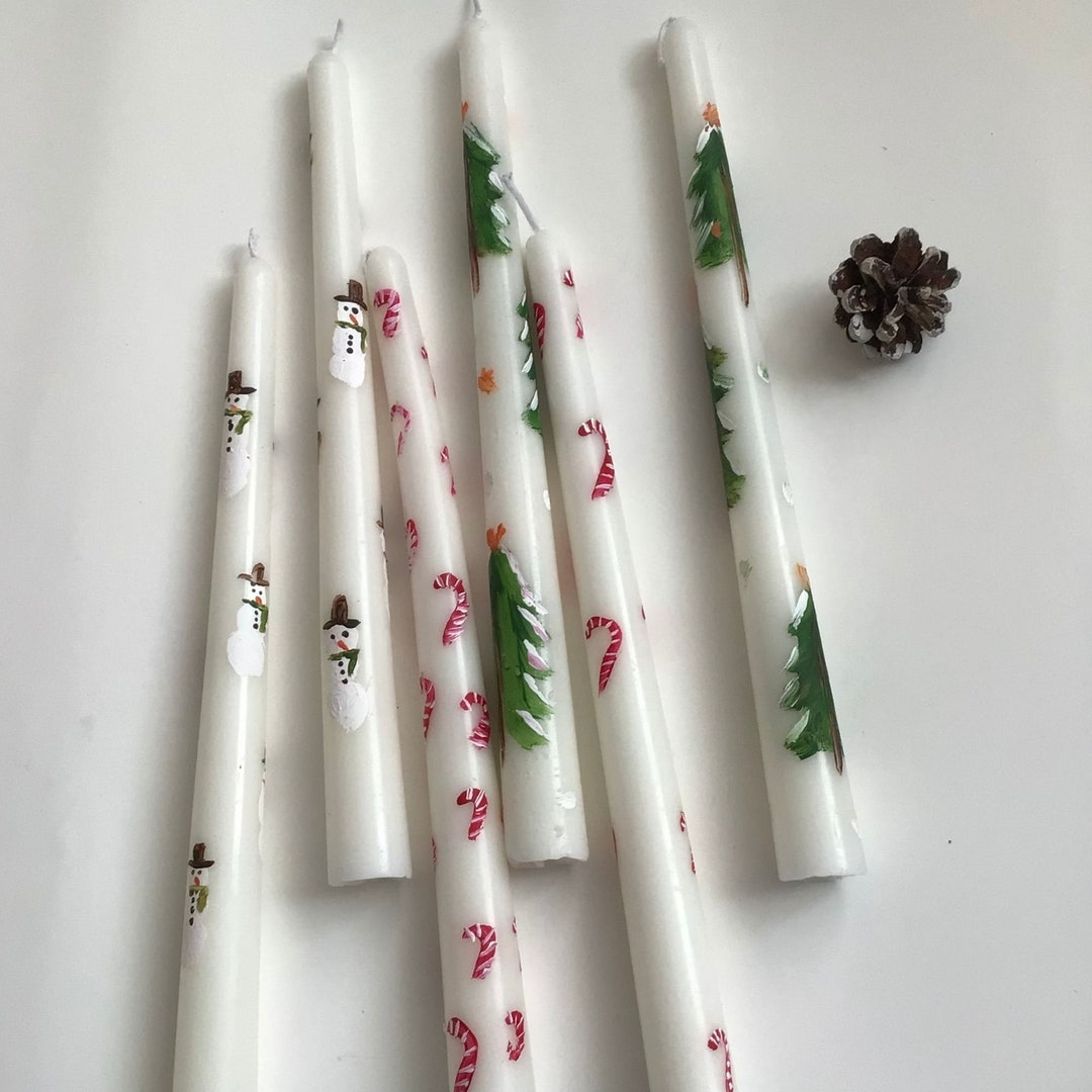 Christmas Scented Handpainted Taper Candle Holiday Decor - Etsy