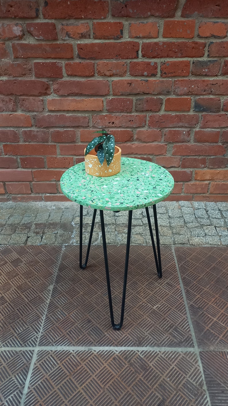 Round Terrazzo Coffee Table, Balcony Table on Metal Legs, Green - Etsy