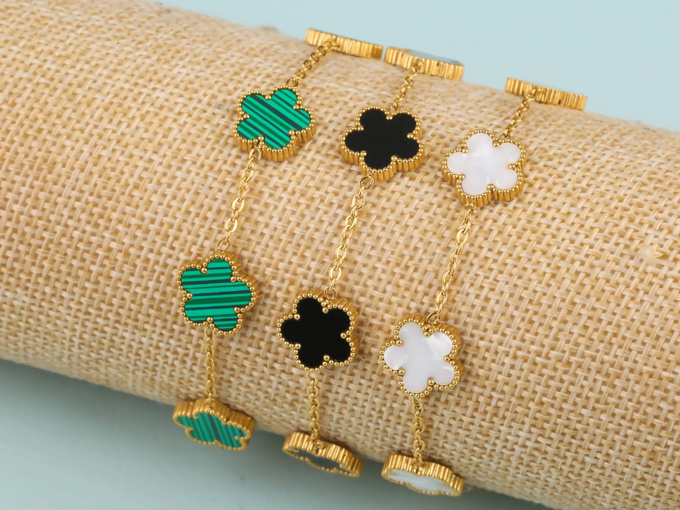 Lucky Clover Bracelet 18k Gold-plated, 5 Clover Motifs, Four-leaf Clover Bracelet, Fade ...