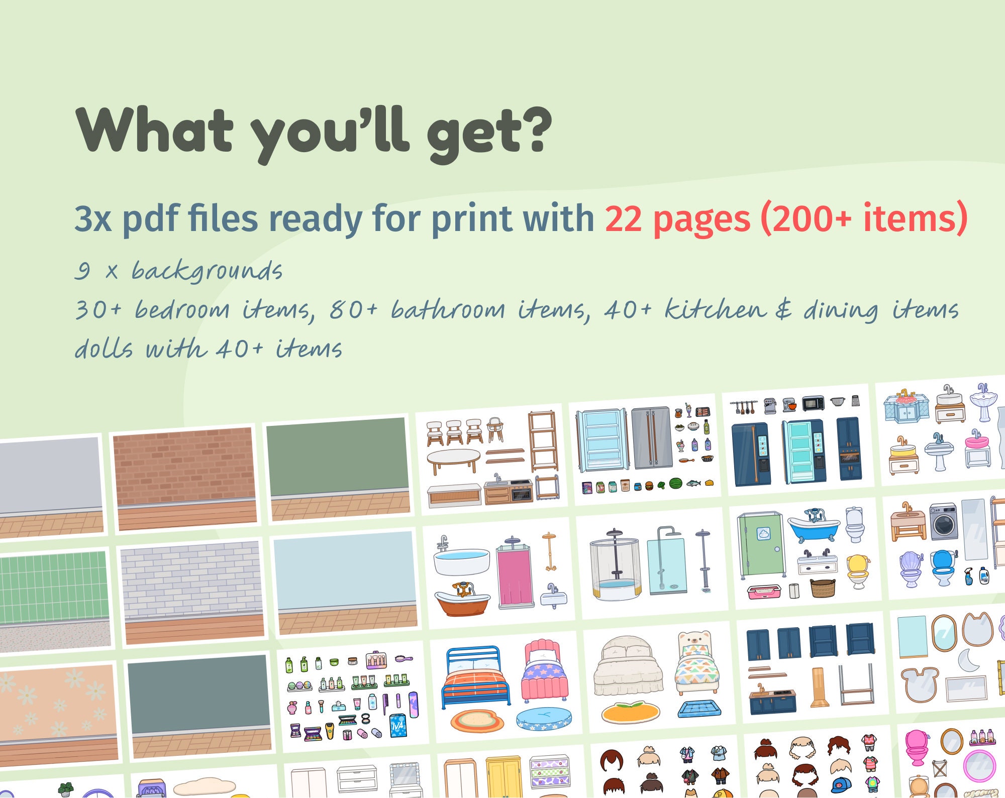 Toca Boca Print Bundle, Bedroom, Bathroom, Kitchen & Doll Set | 200 ...