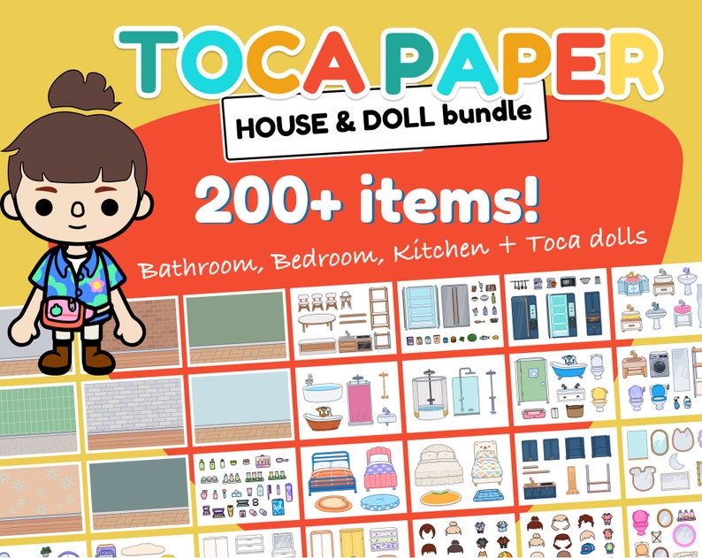 Toca Boca Print Bundle, Bedroom, Bathroom, Kitchen & Doll Set | 200 ...