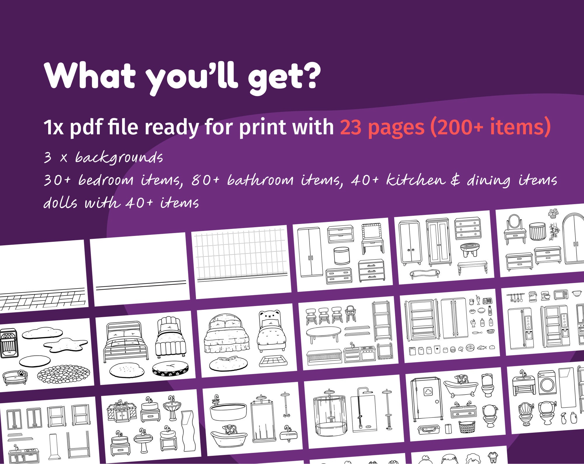 Toca Boca Coloring Printables: House & Doll Set (200+ Items) (PDF) - Etsy