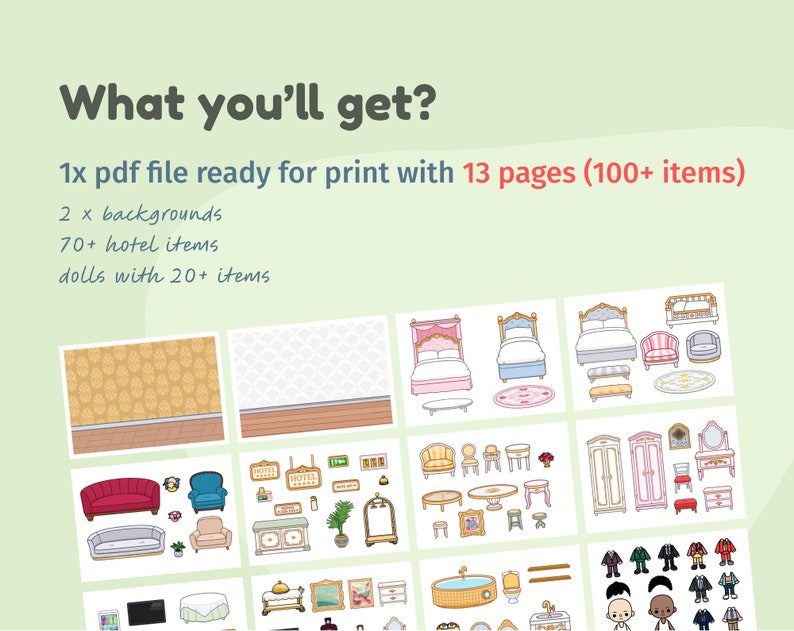 Toca Boca Paper Hotel Set Printable | Toca Boca Paper Doll | 100 Items ...