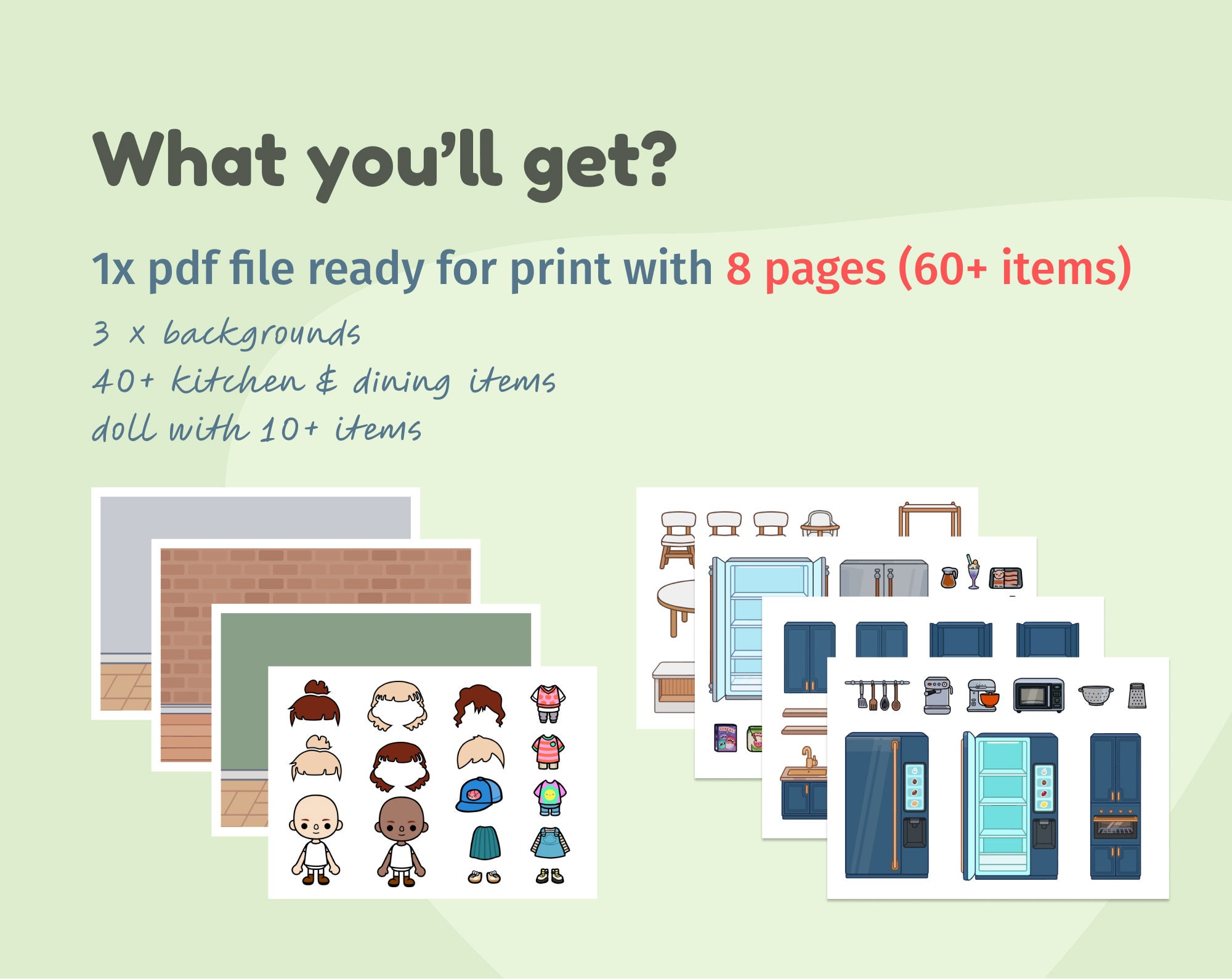 Toca Boca Paper Doll House: Kitchen & Dining Set (digital Download) - Etsy