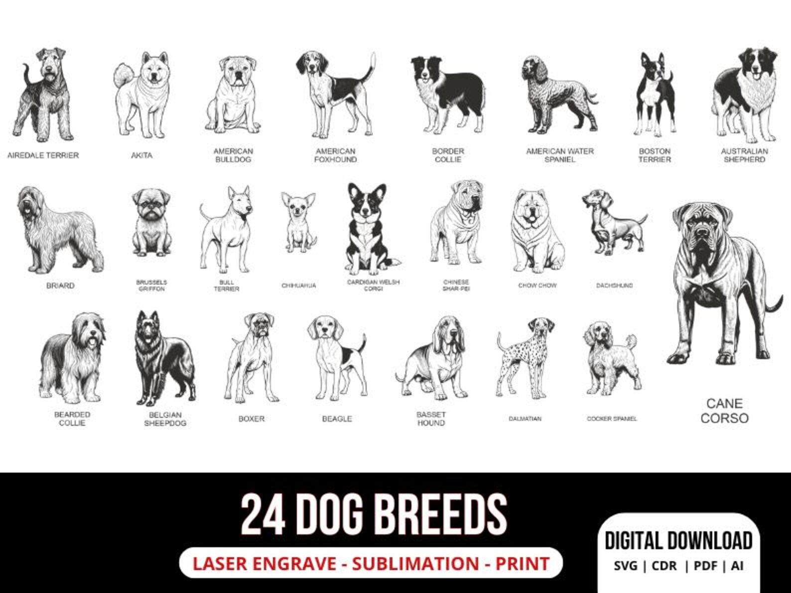 Dog Breed Laser Engraving, Sublimation, Print Files, Popular Breeds ...