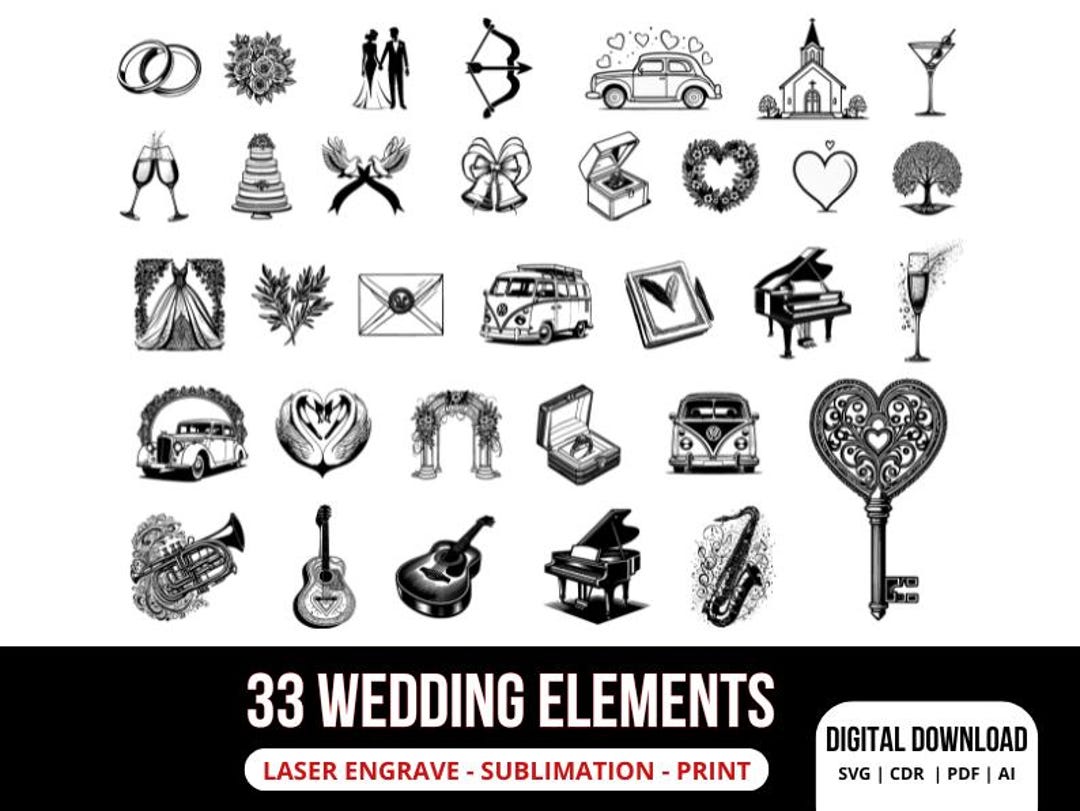 Wedding Svg, Laser Engrave, Wedding Elements, Icons Svg, Wedding ...