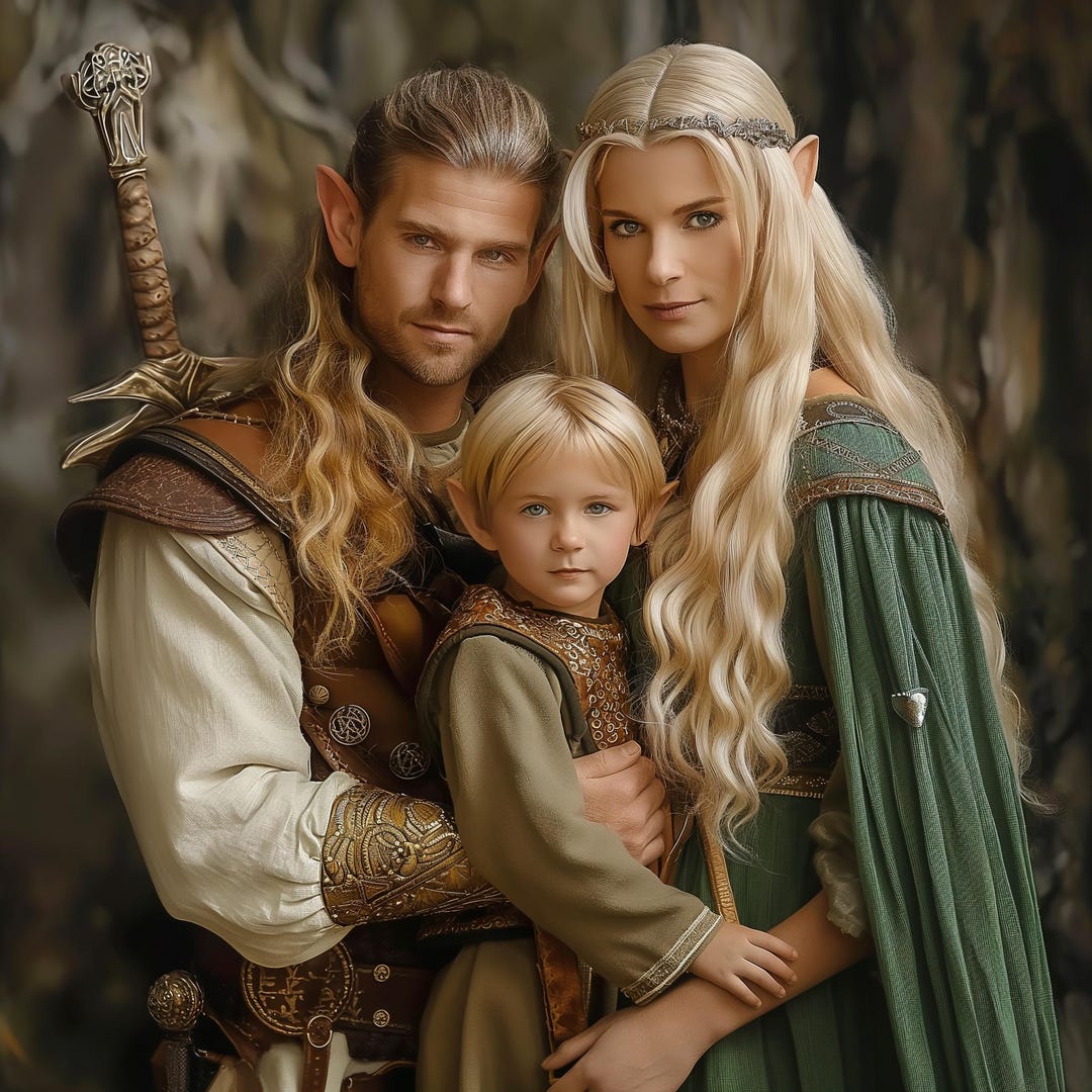 3 People Elf Family Portrait, Personalized Portrait, the Lord of the ...