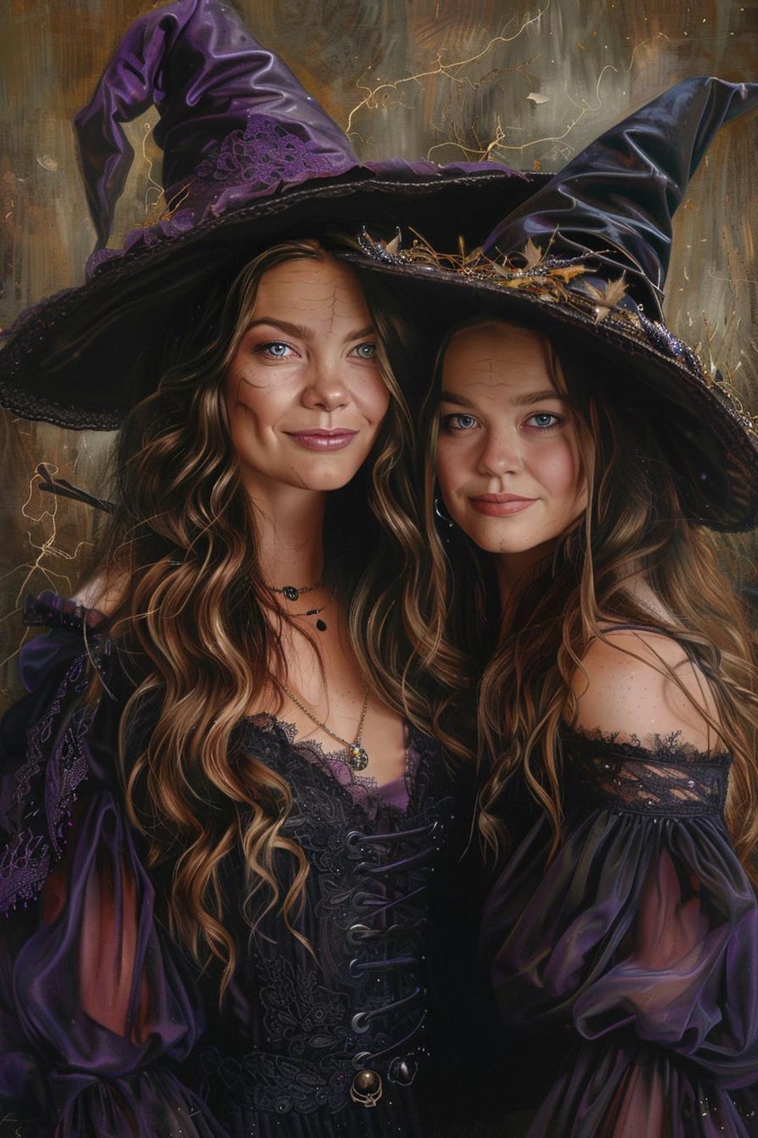 2 People the Witch Family Portrait, Custom Witch Portrait, Family ...