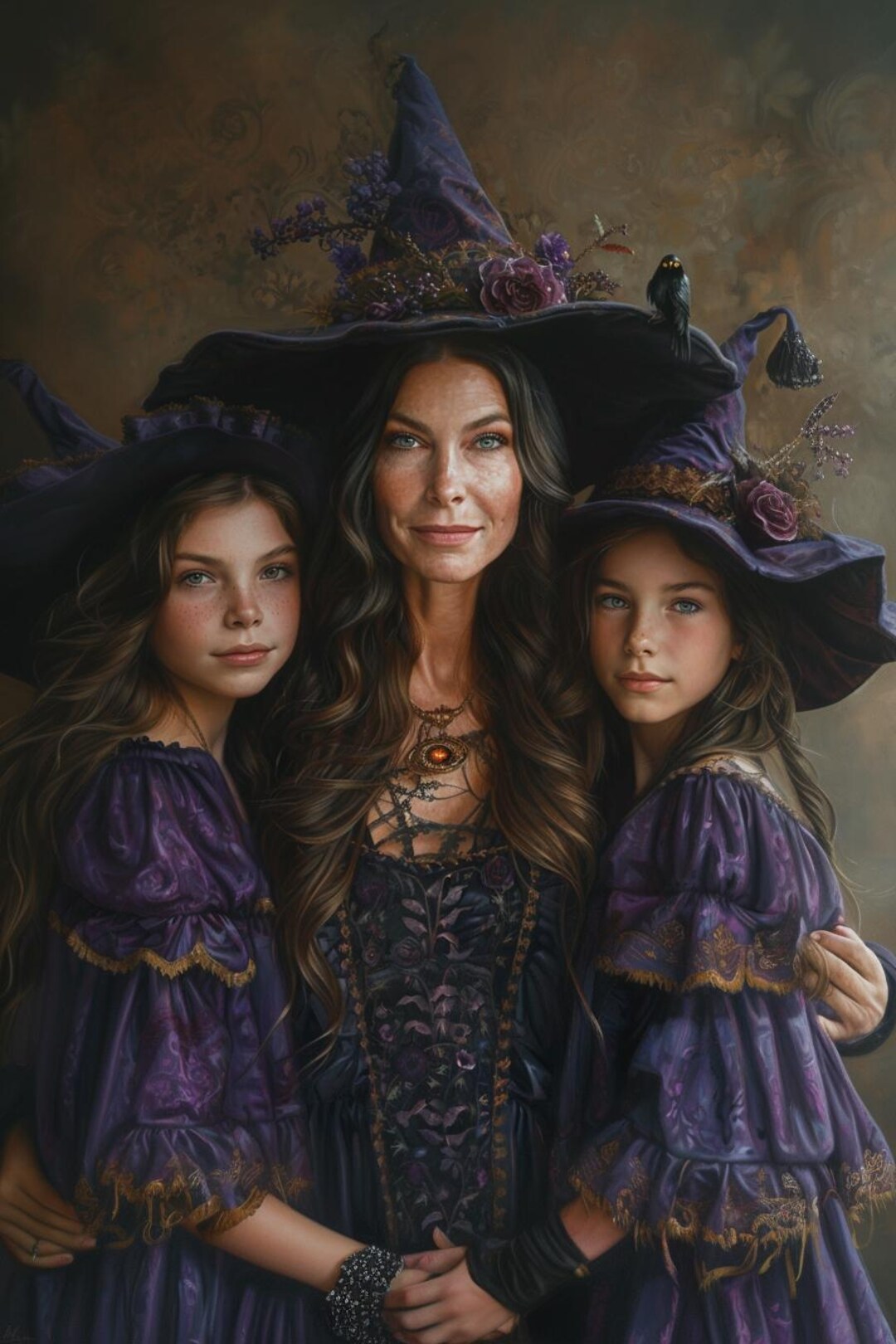 3 People the Witch Family Portrait, Custom Witch Portrait, Family ...