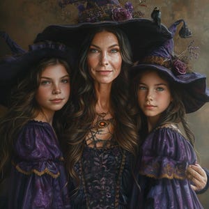 3 People the Witch Family Portrait, Custom Witch Portrait, Family ...