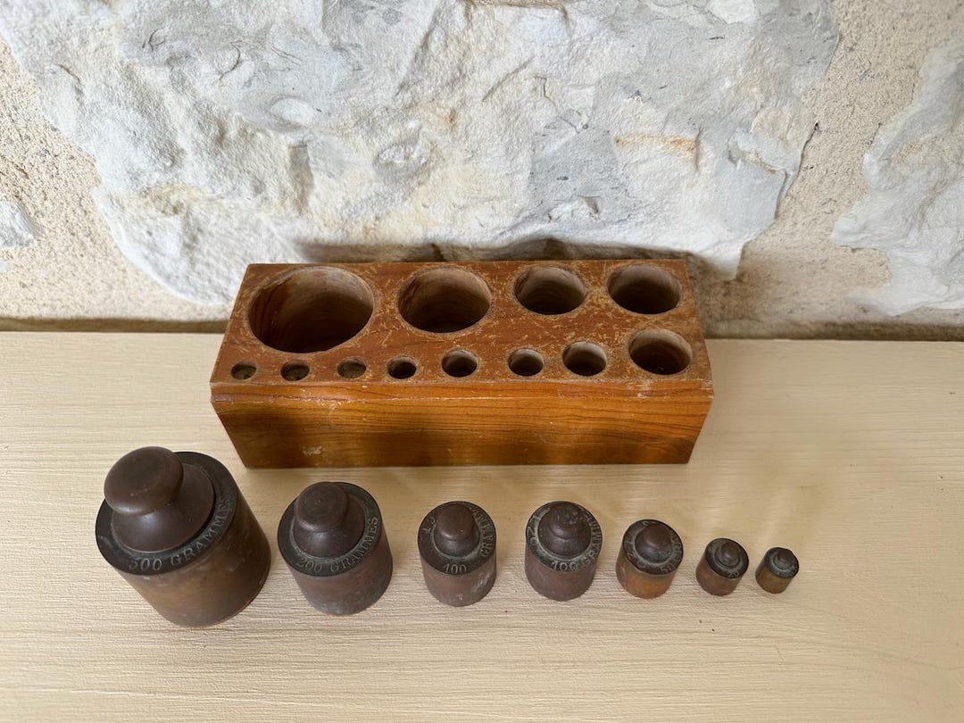 Vintage French Weights With Wooden Case - Etsy