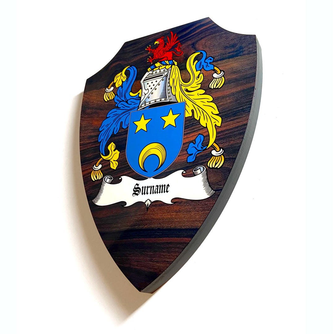 Family Coat of Arms Plaque: Wooden Heraldic Shield, Surname History ...