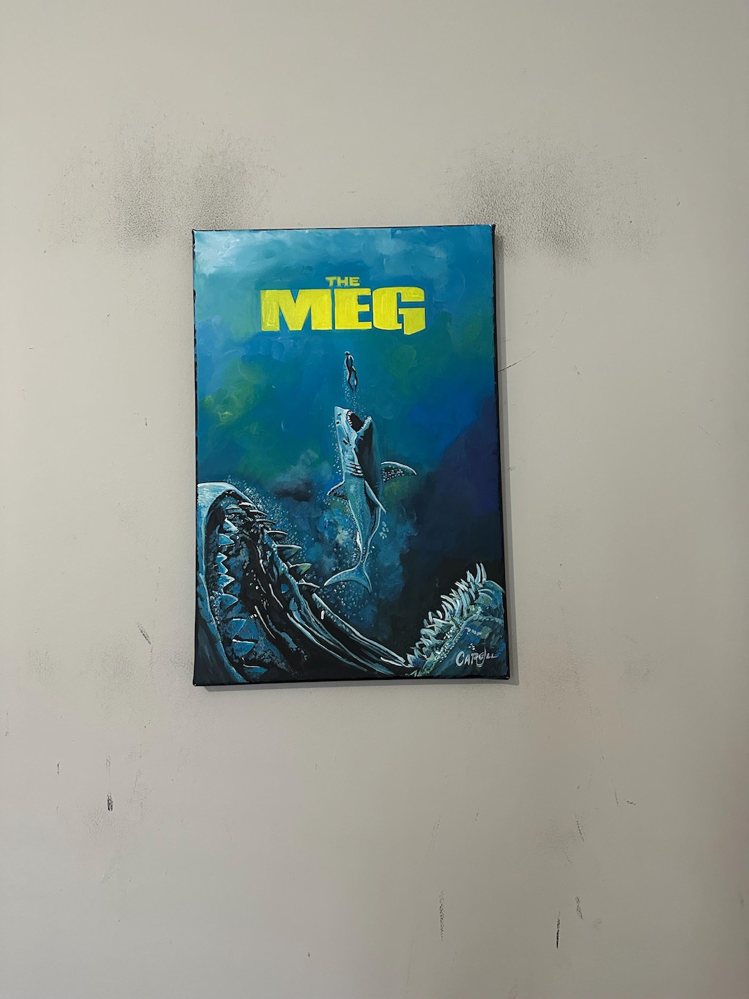 The Meg Shark Movie Art 12in X 18in Acrylic Painting on Canvas Chris ...