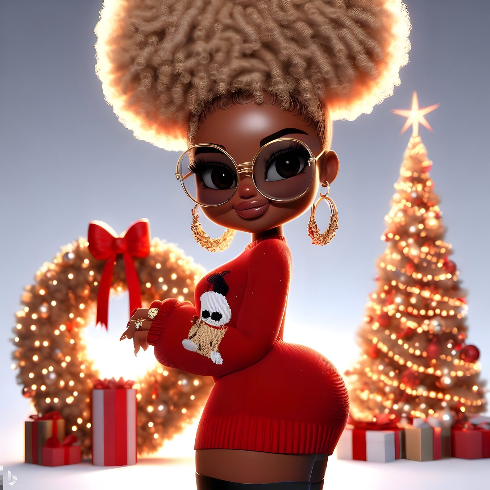 Blonde Chibi Afro Girl Ready for Christmas - Etsy
