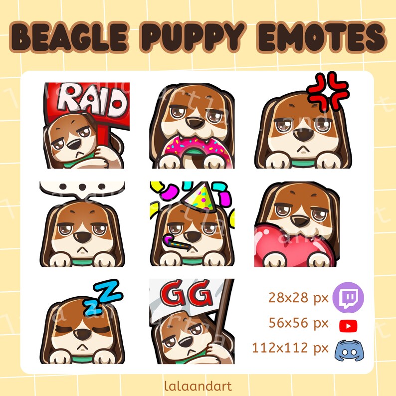 BEAGAL PUPPY EMOTE Set 8 Twitch Discord Youtube Streaming Cute Beagle ...