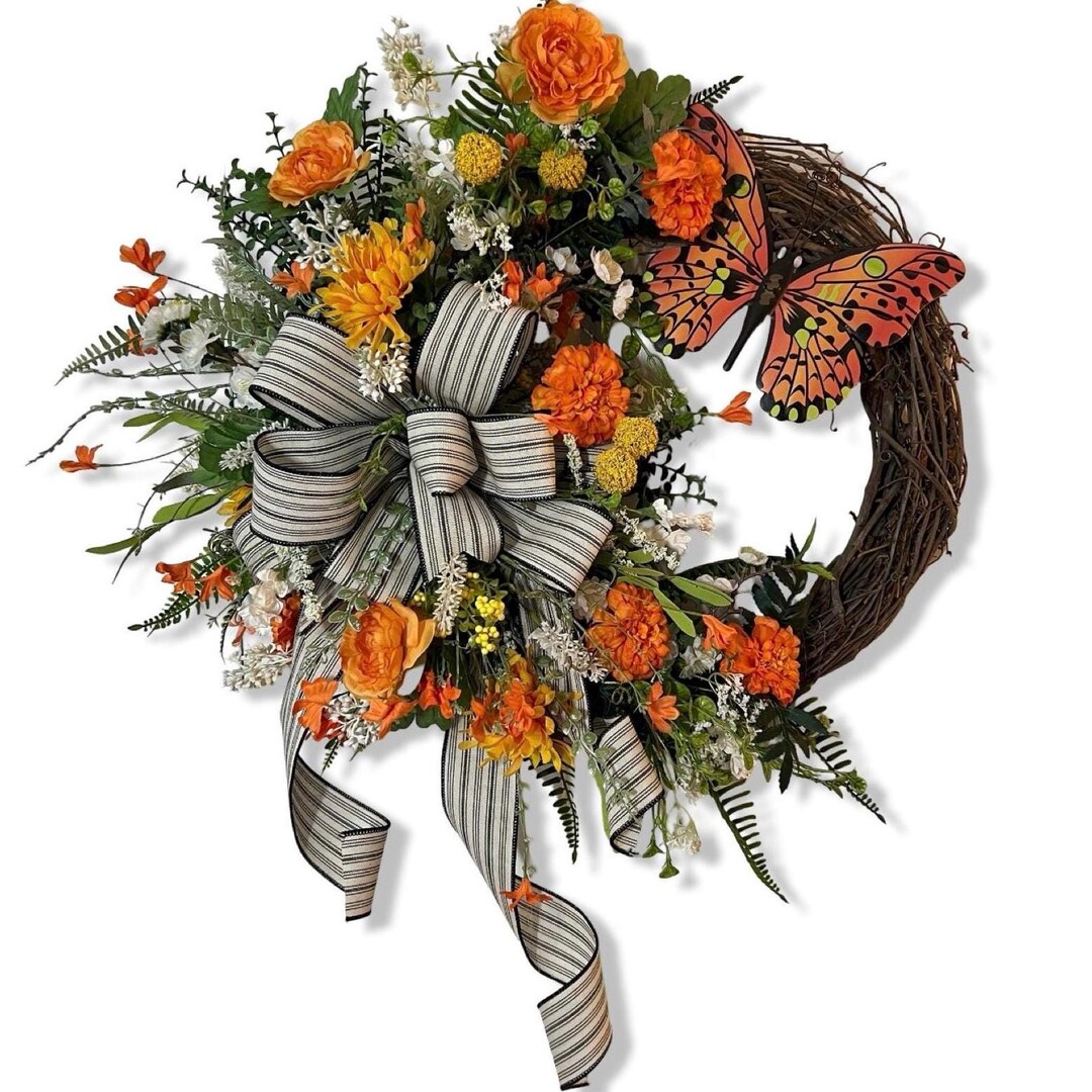 Monarch Butterfly Wreath for Front Door, Spring Into Summer Wreath With ...