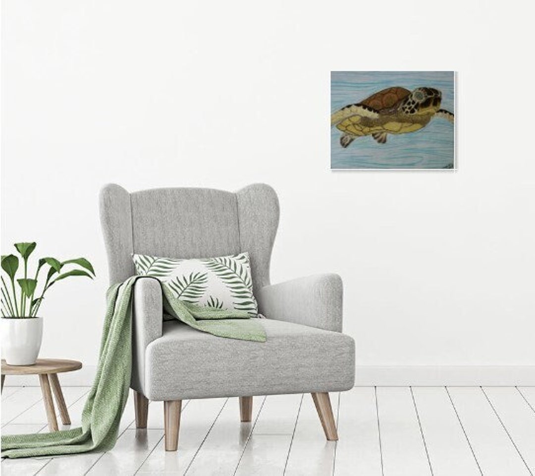 Sea Turtle Colored Pencil Drawing Fine Art Print, Beach Decor, Nautical ...