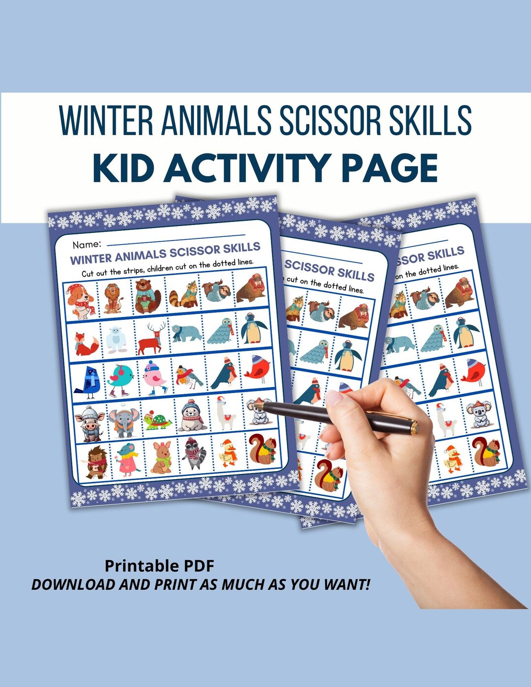 Animal Scissor Skill Activity Printable Worksheet - Etsy