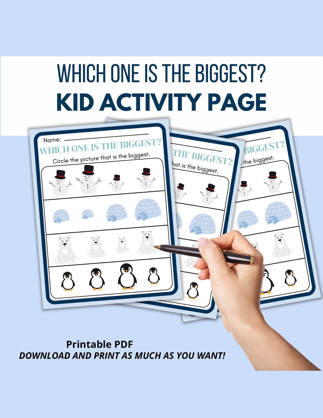Which One is the Biggest Winter Kid Activity Printable - Etsy