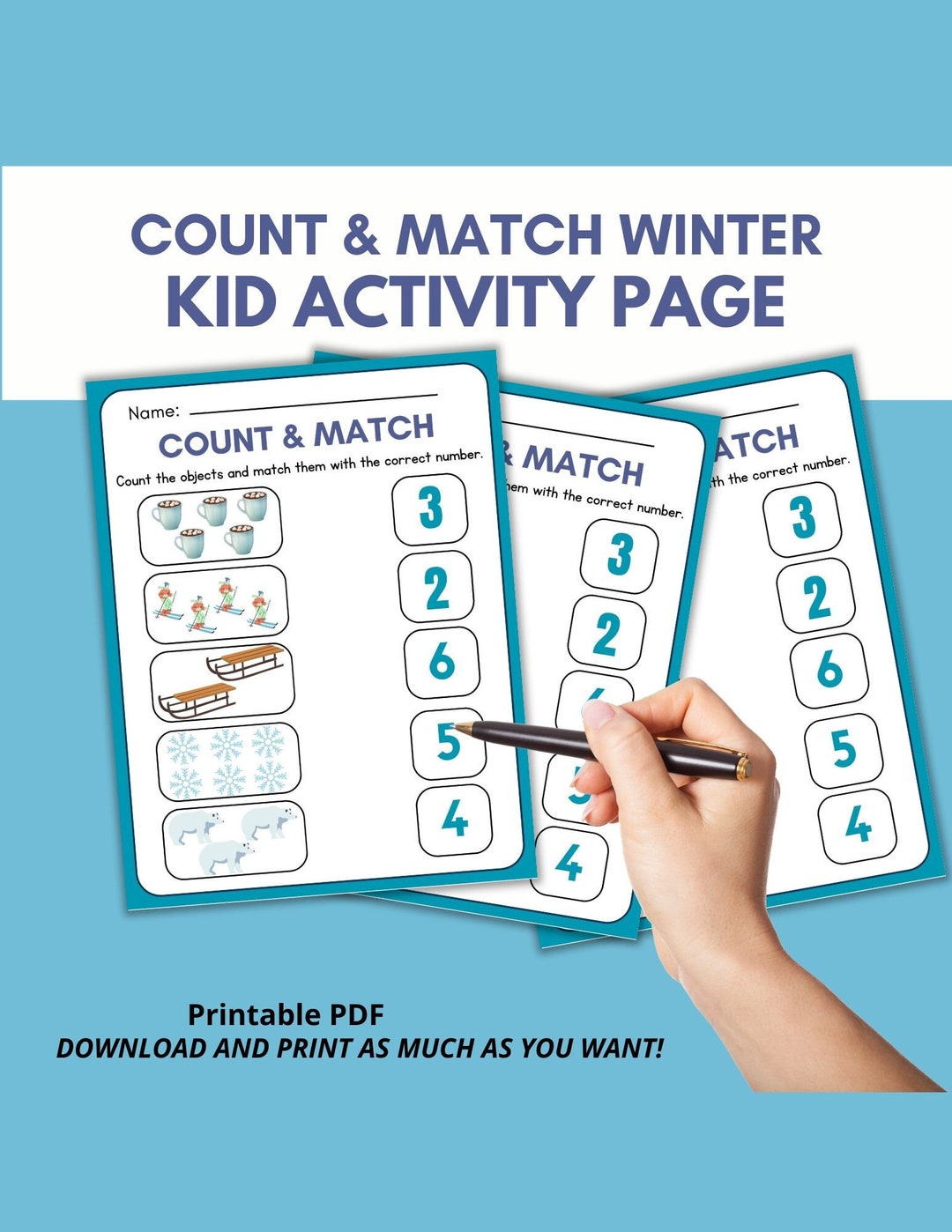 Count & Match Kid Winter Activity Printable - Etsy