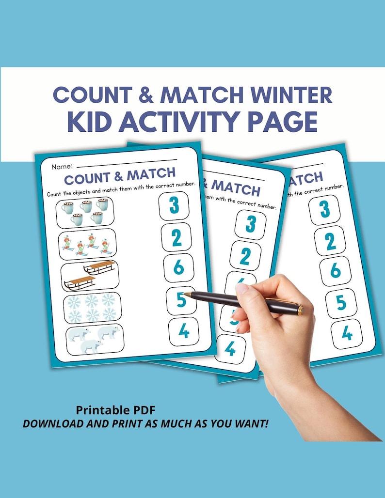 Count & Match Kid Winter Activity Printable - Etsy