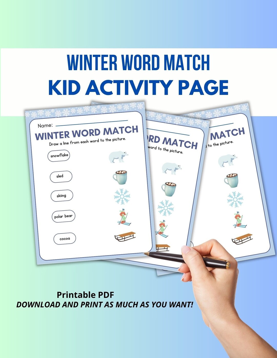 Winter Word Match Activity: Homeschool Printable (PDF Pattern) - Etsy
