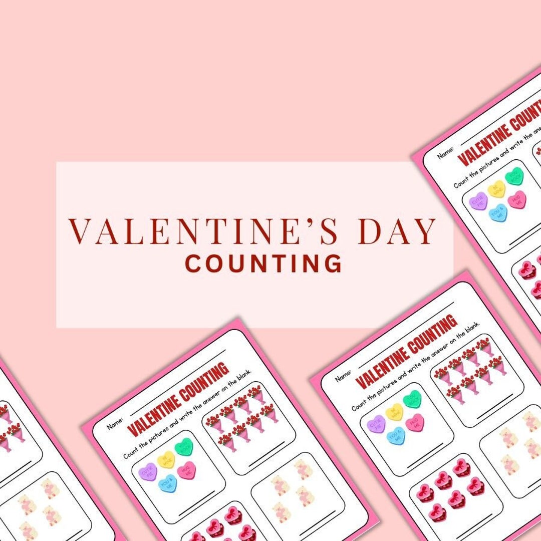 Valentine's Day Counting Printable, Cute Worksheet Homeschool Activity ...