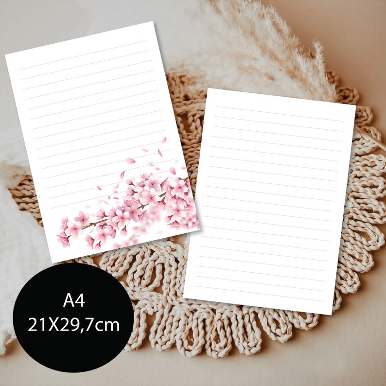 Pink Flowers, Printable Stationary Lined Paper, Printable Writing Paper ...