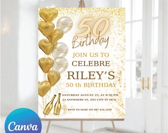 Digital 50th Birthday Invitation for Women, Editable 50th Invite Evite ...