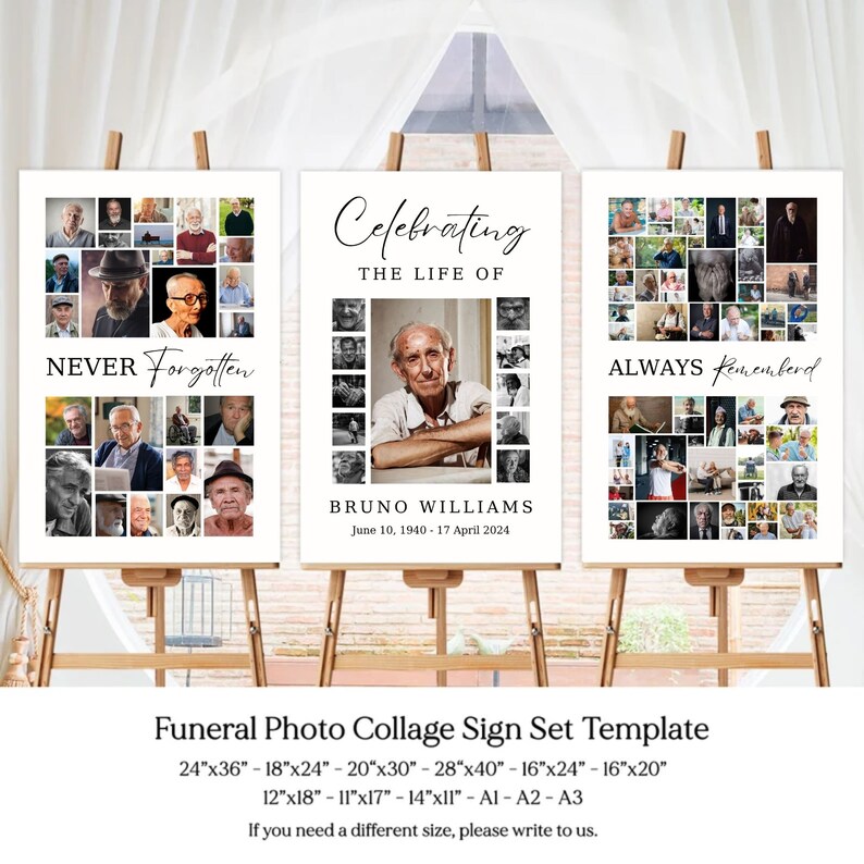 Funeral Photo Collage Sign Set Templates, Funeral Welcome Sign Template ...