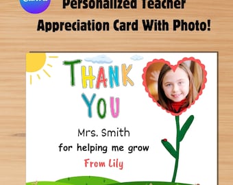 Teacher Appreciation Card With Child Photo, Editable Template, Photo ...