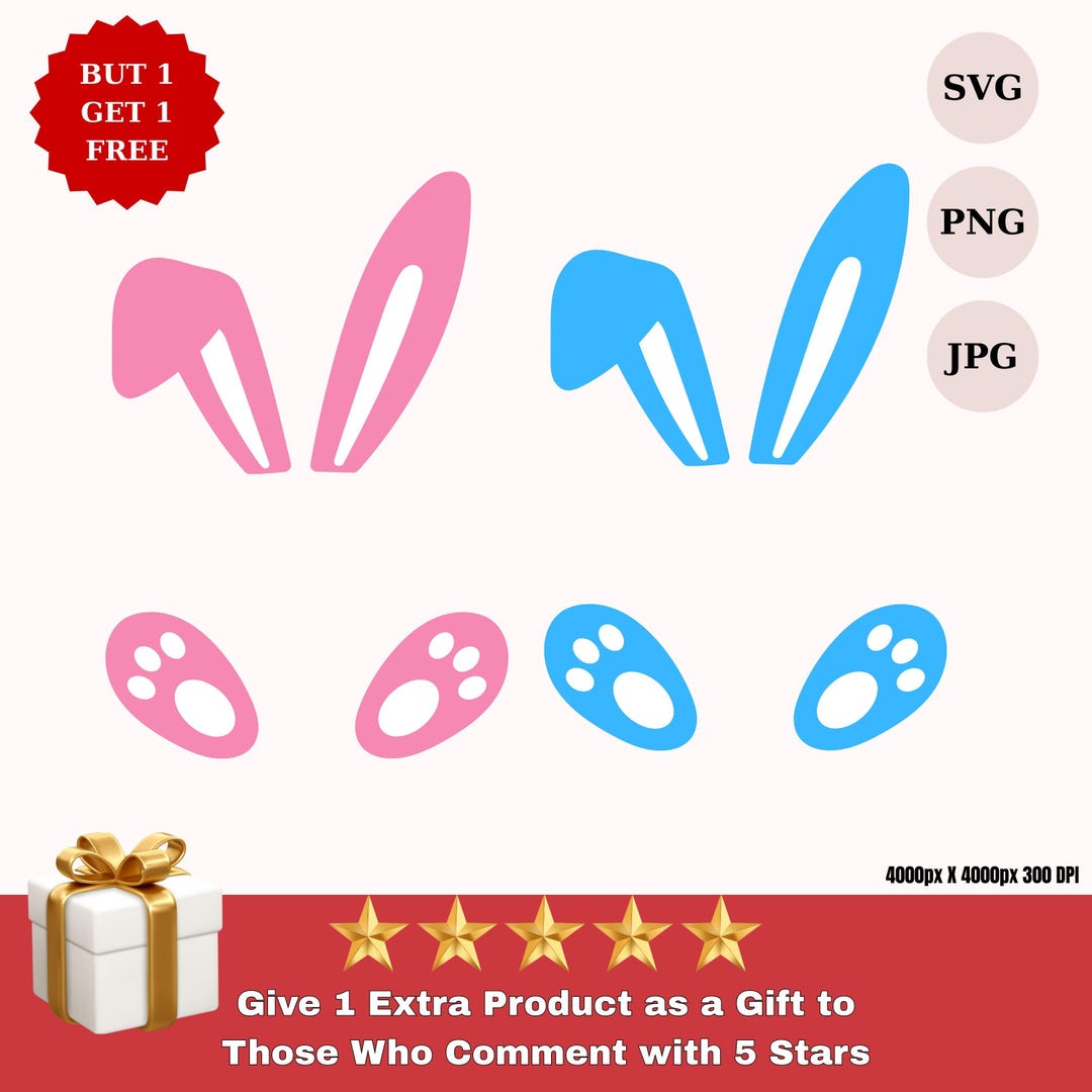 Easter Bunny Ears SVG, Cute Rabbit Feet SVG for Cricut Silhouette Happy ...