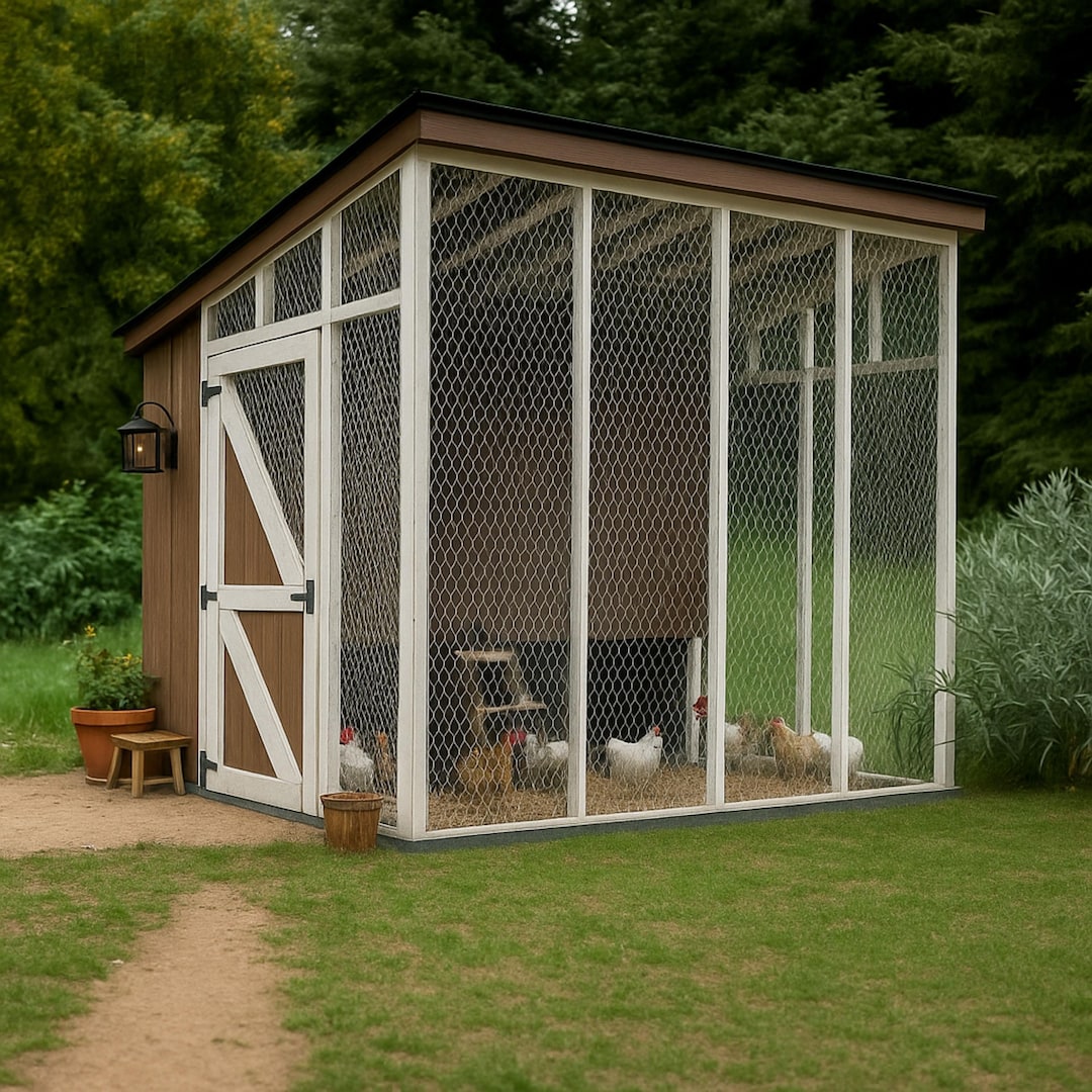 Rustic Wooden Chicken Coop With Large Enclosed Run, Backyard Poultry ...