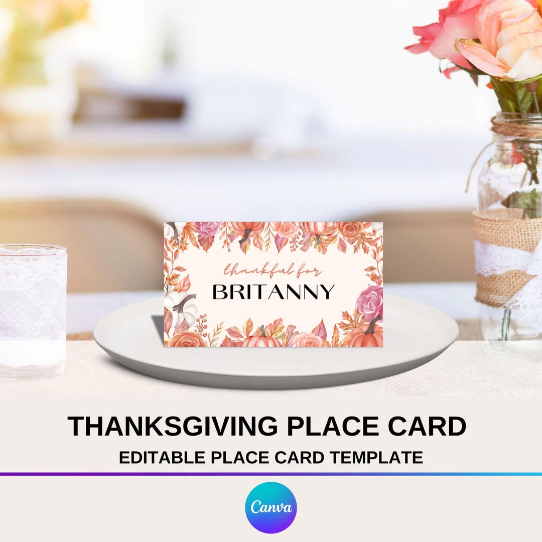 Thanksgiving Name Card Editable Template Friendsgiving Name Place Card ...