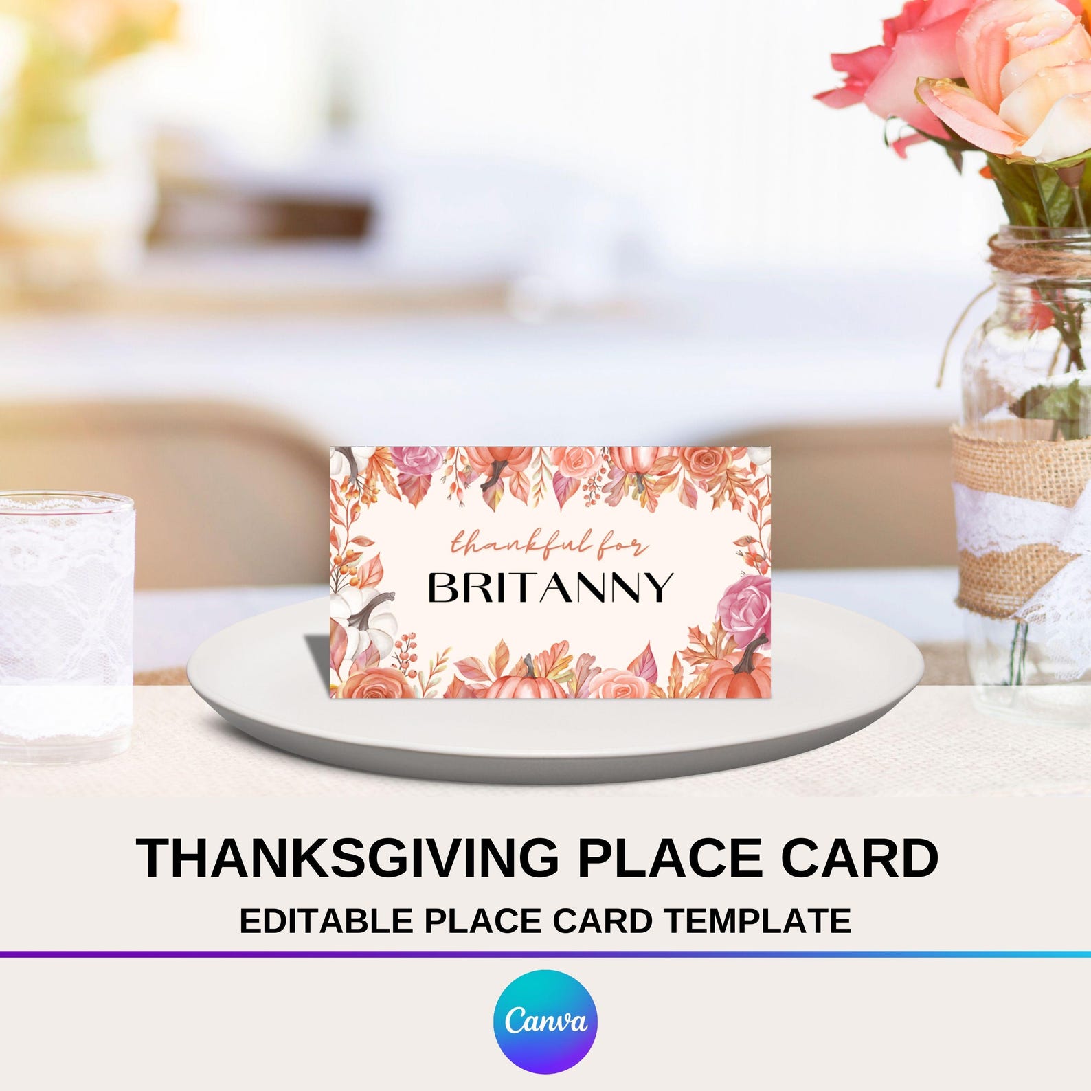 Thanksgiving Name Card Editable Template Friendsgiving Name Place Card ...