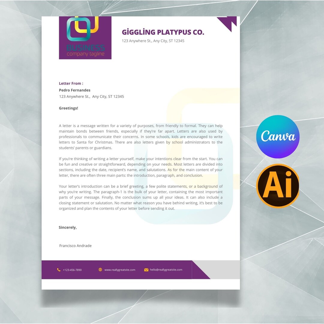 Letterhead Template for Word and Pages, Personalized Letterhead ...