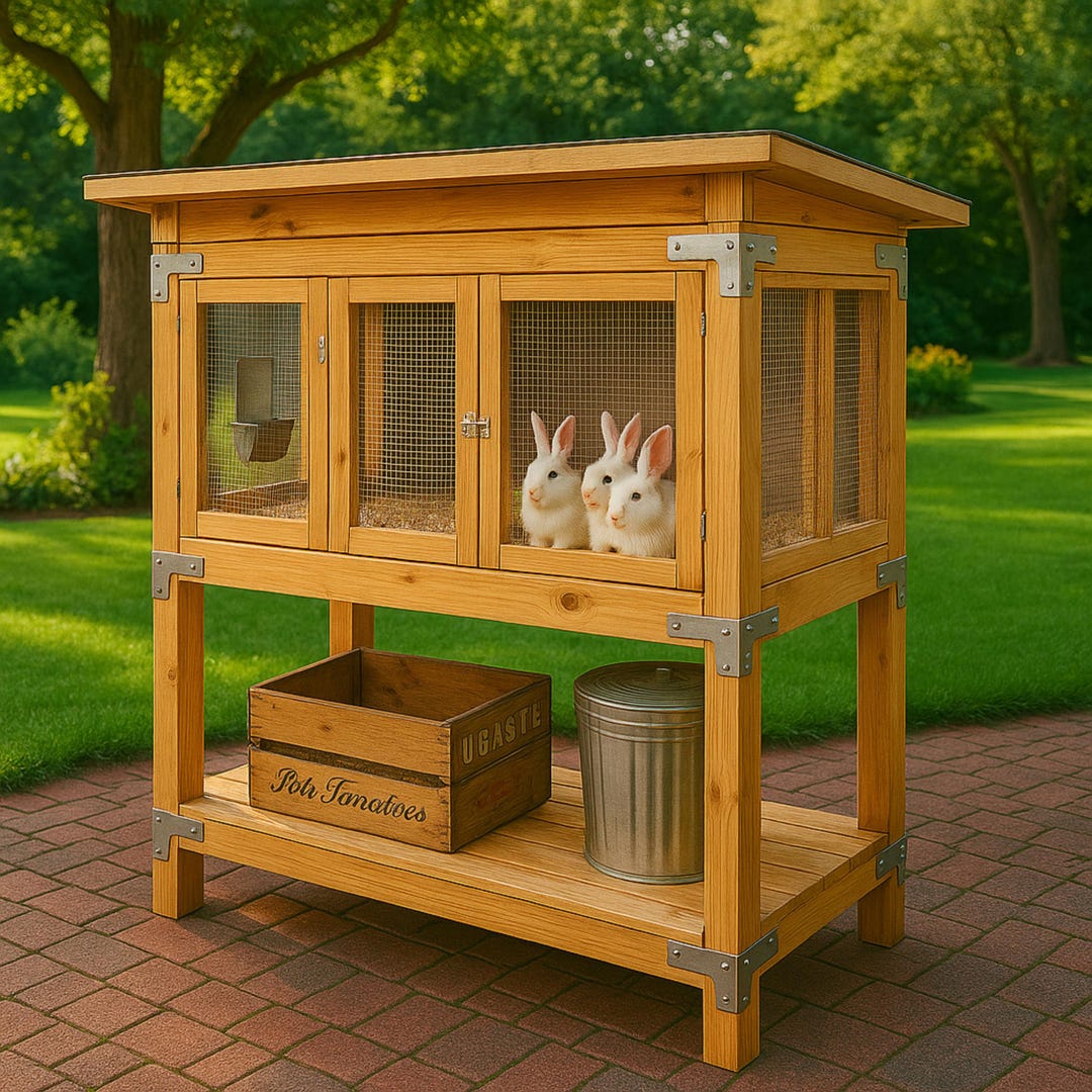 DIY Two-story Rabbit Hutch Plan PDF: Outdoor Wooden Bunny Cage (digital ...