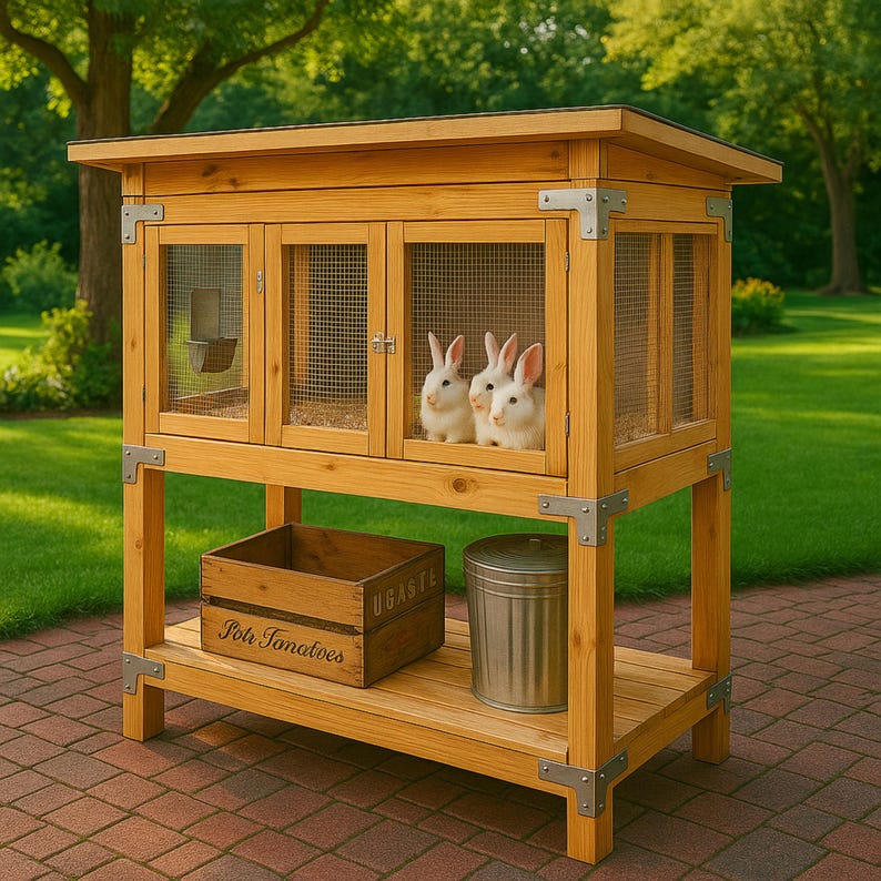 DIY Two-story Rabbit Hutch Plan PDF: Outdoor Wooden Bunny Cage (digital ...