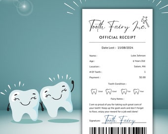 Editable Tooth Fairy Receipt Printable Certificate First Tooth Lost ...