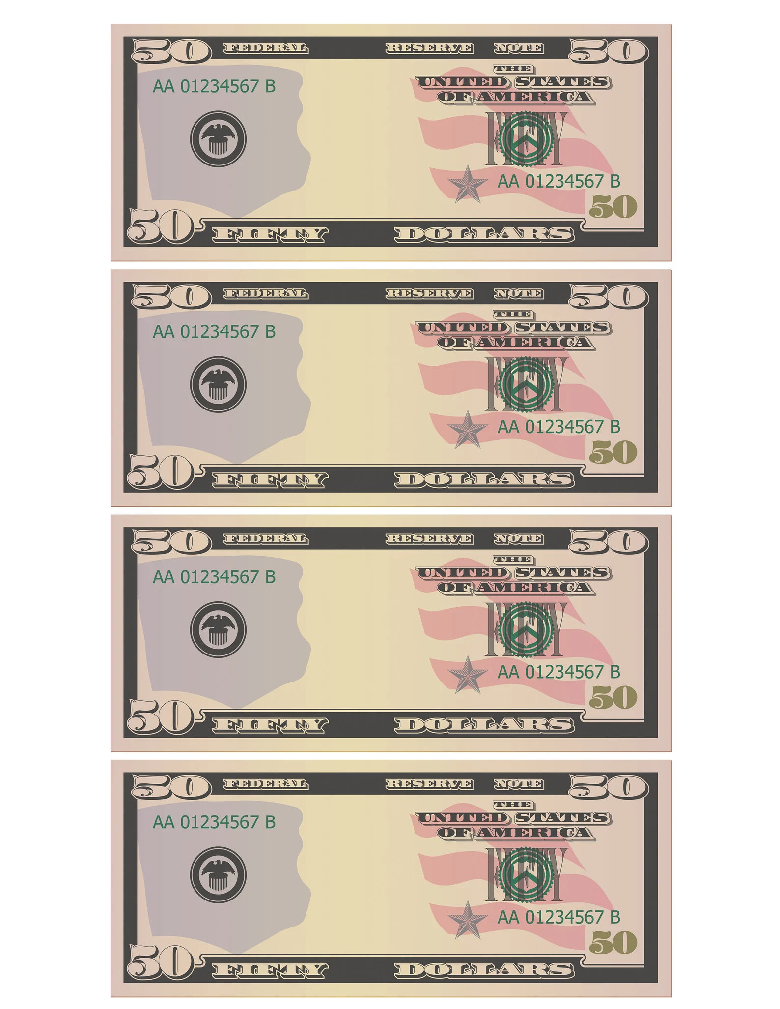 Dollar Bill Templates Printable Letter Page With 4 Real Size Dollar ...
