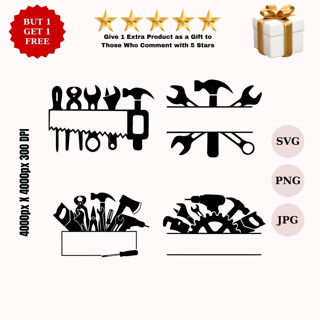 Handyman Tools Split Monogram SVG, Builder Repair Tools SVG, Toolbox ...