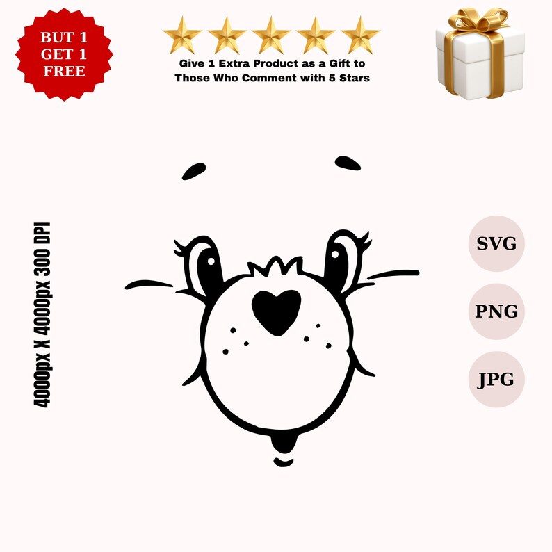 Vintage Grumpy Bear Face SVG PNG, Teddy Bear Clipart for Baby Shower ...