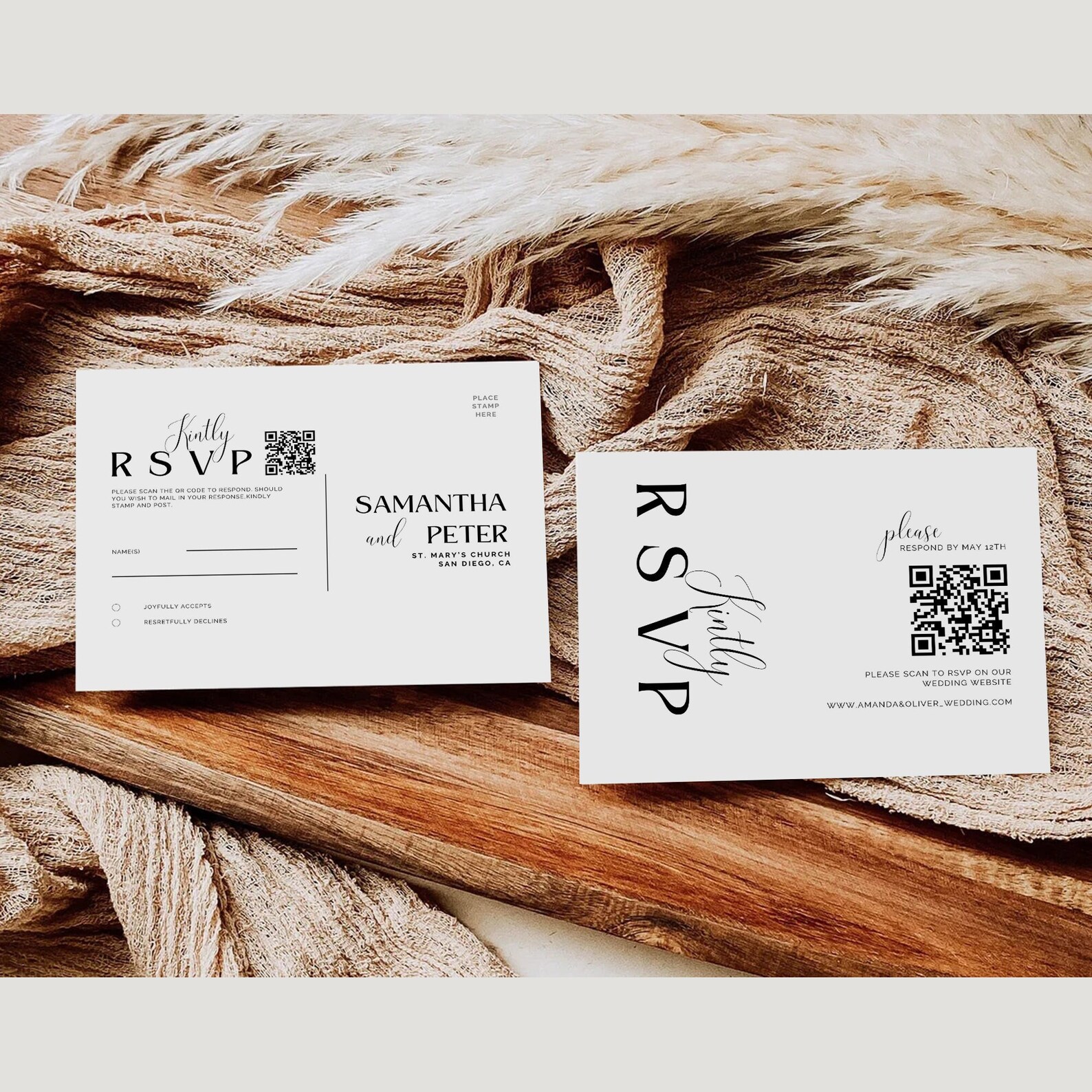 Wedding Invitation With QR Code, Minimal Wedding Invite Suite, Modern ...