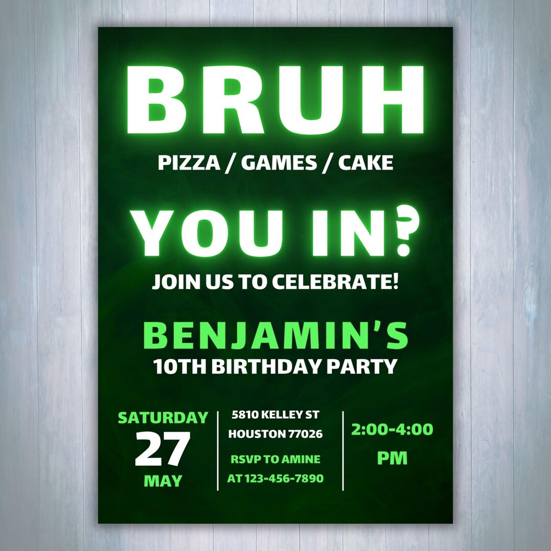 Bruh Birthday Invitation Template, Bruh Neon Invitation, Bruh Invite ...