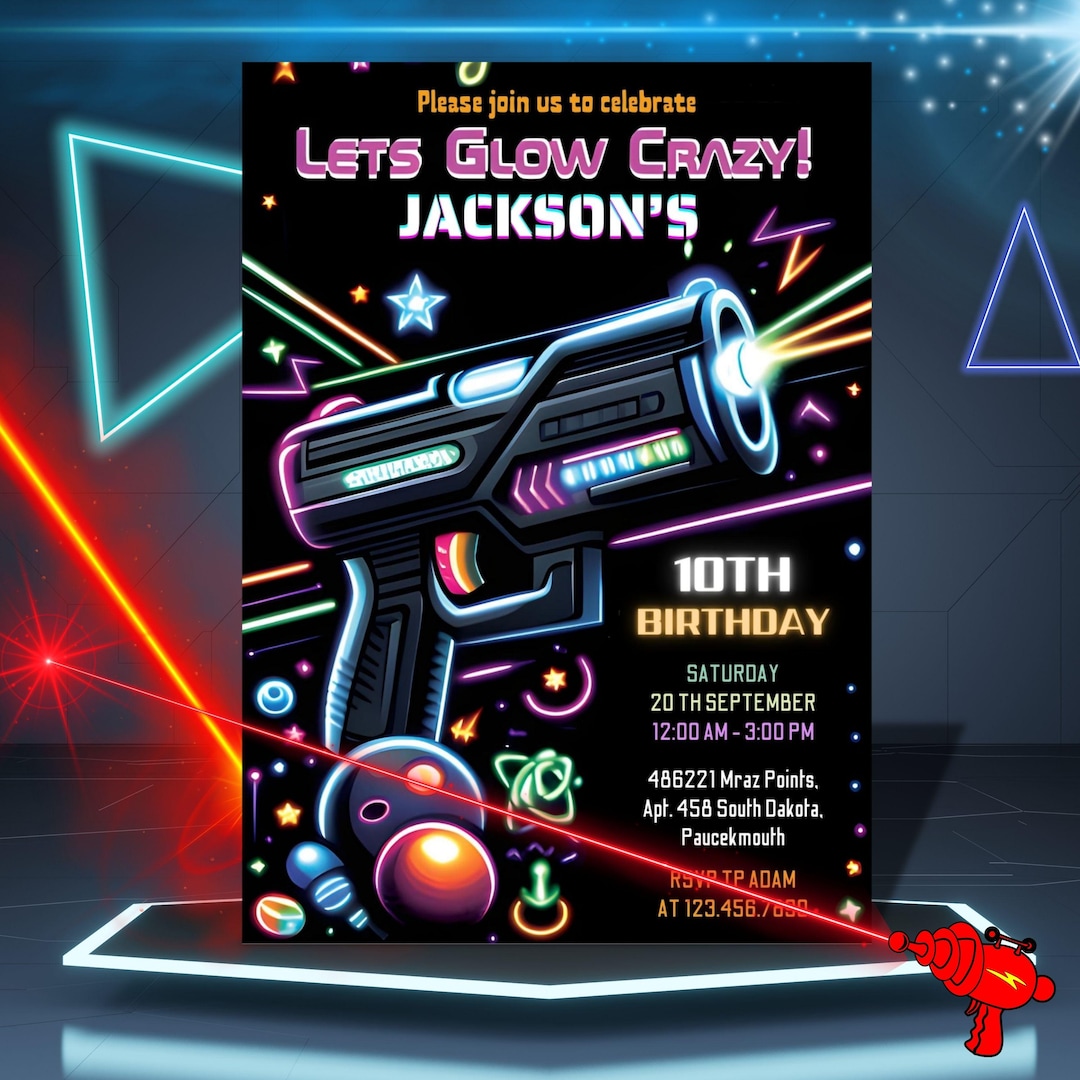 Laser Tag Birthday Invitation Template, Laser Tag Invitation, Neon Glow ...