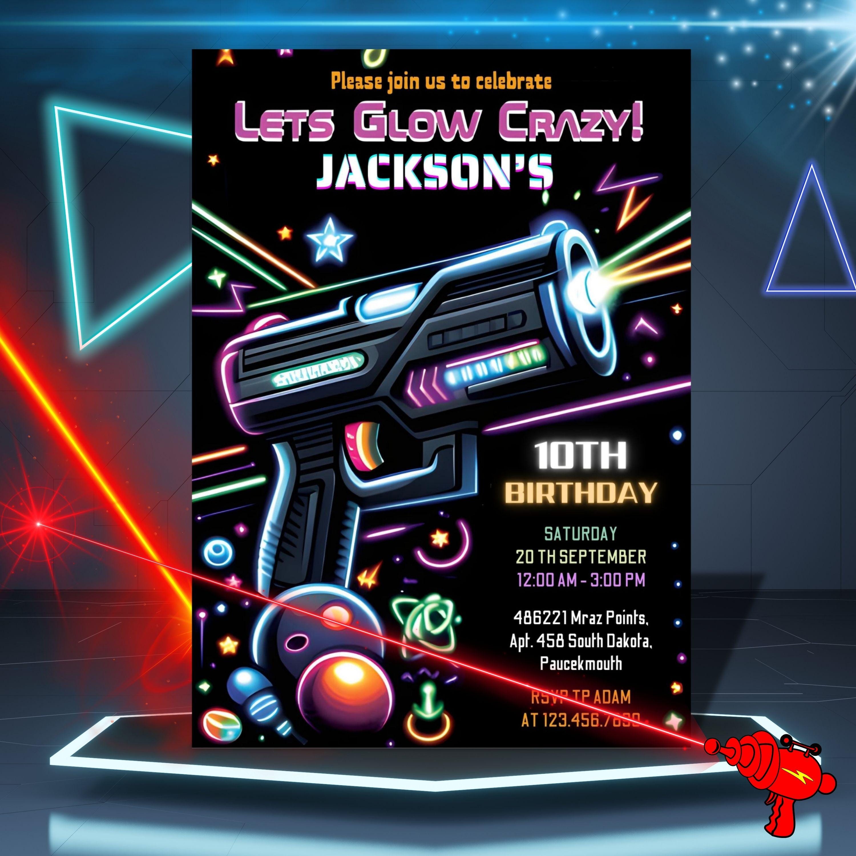 Laser Tag Birthday Invitation Template, Laser Tag Invitation, Neon Glow ...