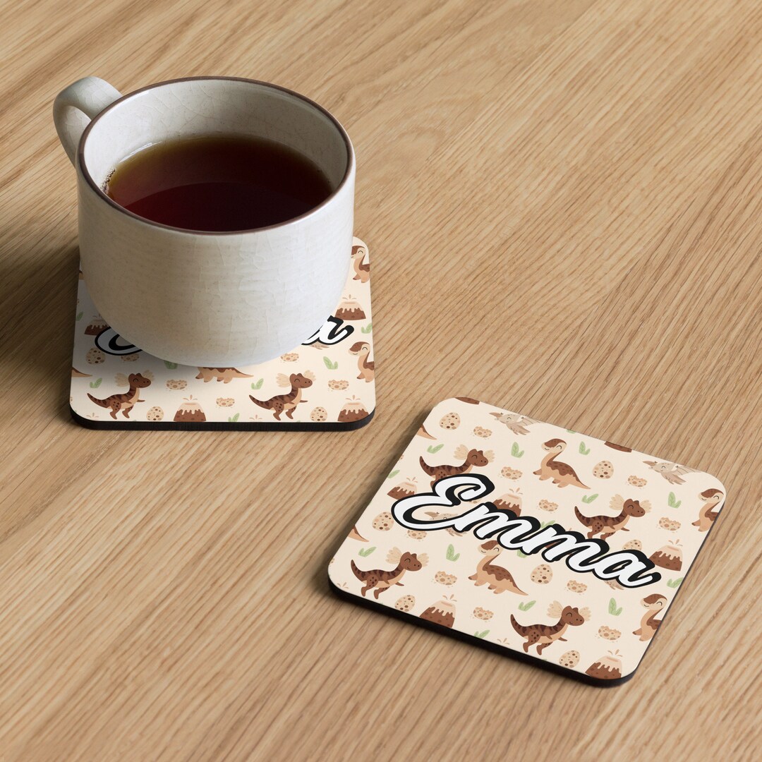 Personalized Cute Dinosaurs Coasters Custom Name Dino Coaster - Etsy