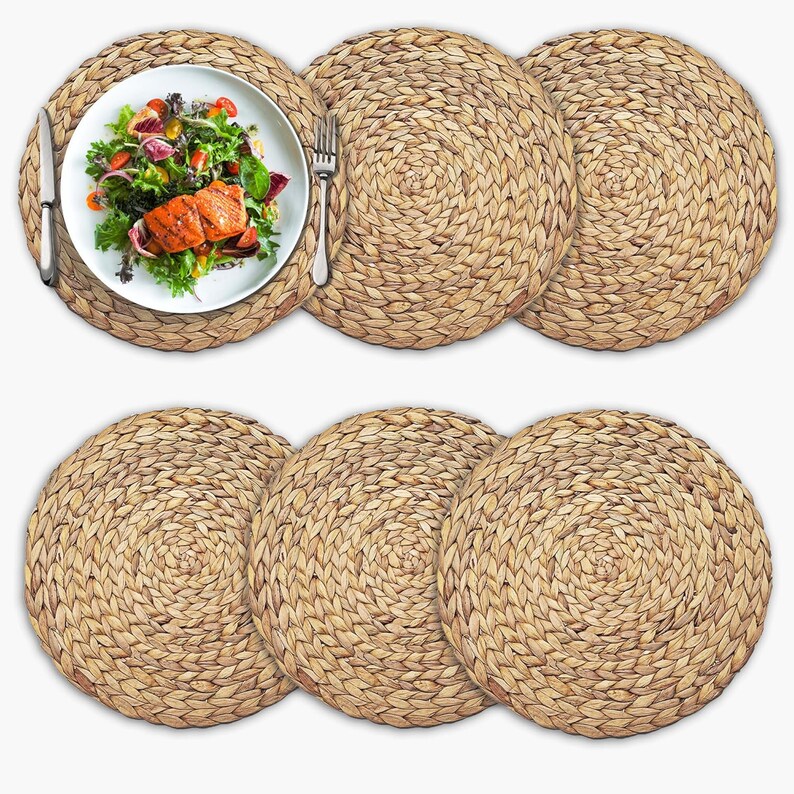 Woven Placemats 13 set of 6, Natural Water Hyacinth Weave Placemat ...