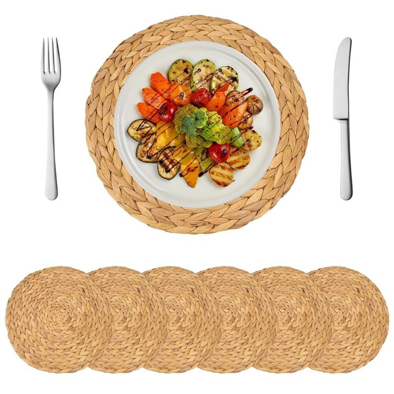 Woven Placemats 13 set of 6, Natural Water Hyacinth Weave Placemat ...