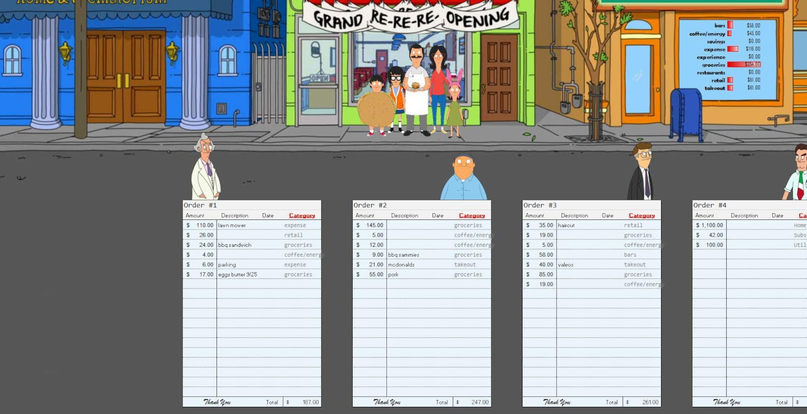 Bob's Burgers-themed Expense Tracker | Fun & Interactive Excel Spending ...